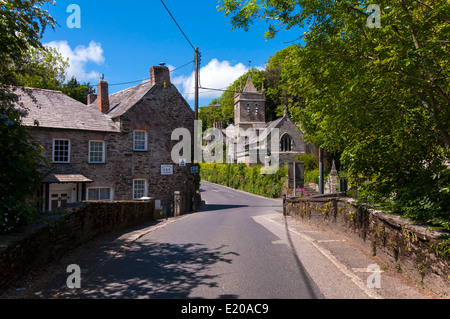 UK Cornwall Little Petherick village St Petrocs church next to the road ...