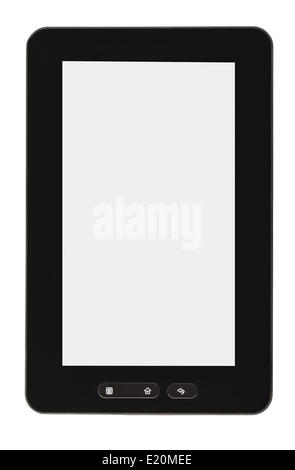 Modern black tablet pc with blank white screen on dollars background ...