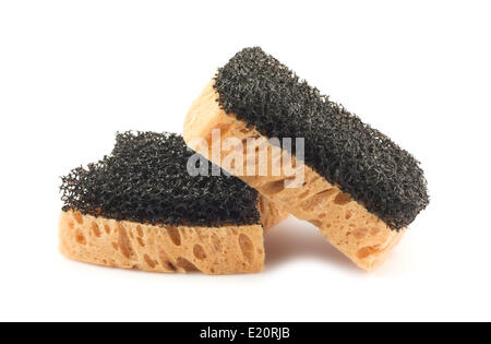 Two kitchen sponges, macro, isolated on a white background Stock Photo ...