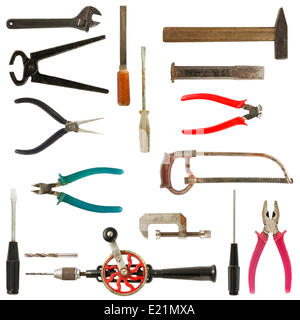 Collection of vintage tools on a blue wooden background Stock Photo - Alamy