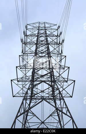 High voltage power tower in majestic Chimgan mountains. Concept ...