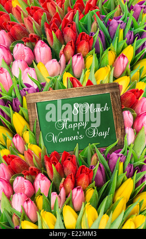 Women's Day, March 8, congratulations, flowers on a colored background ...