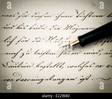 Old letter with calligraphic handwritten text and vintage ink pen ...