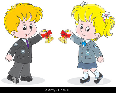 Primary school children ringing the bell in the playground Stock Photo ...