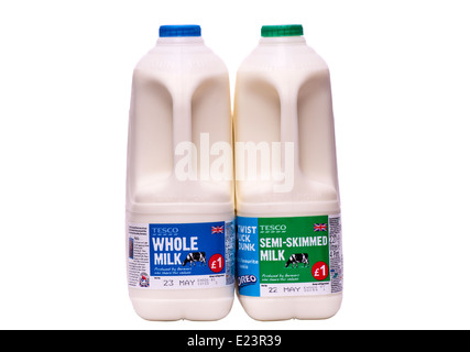 Milk - Full fat semi skimmed and skimmed milk cartons UK on white Stock ...