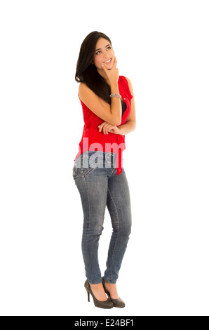 Portrait of a beautiful brunette woman with pondering expression Stock ...