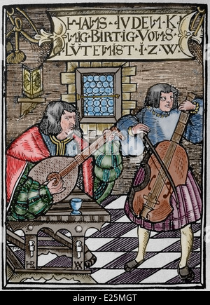 Lutenist. 16th century. Engraving Stock Photo - Alamy