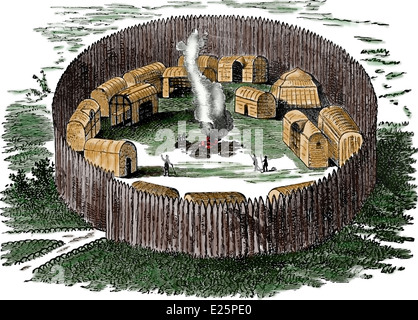 Early Native American palisaded village such as Malvilla Alabama ...