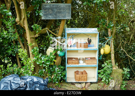 Honesty stall or honesty box selling farm free range eggs from an ...