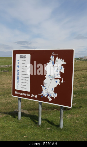 Welcome to Unst sign and map, Unst, Shetland Islands, Scotland Stock ...