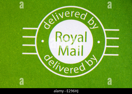 Delivered by Royal Mail logo on purple envelope Stock Photo - Alamy