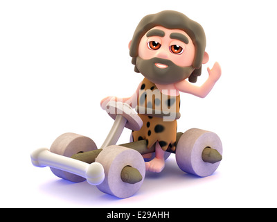 3d Prehistoric caveman driving his car with square wheels Stock Photo ...