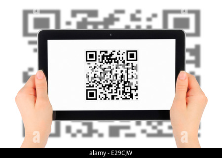 PC tablet with QR code scanner on a white background Stock Photo - Alamy