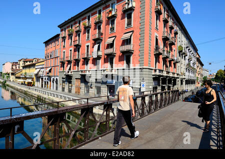 Italy, Lombardy, Milan, bridge over the Naviglio Grande (main channel ...