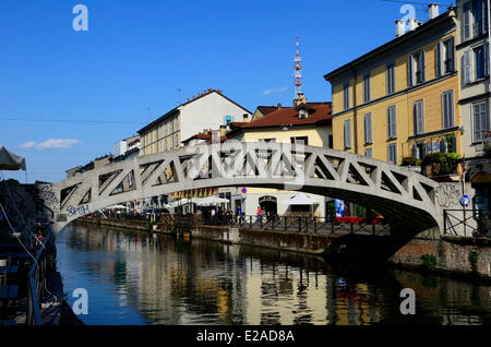 Italy, Lombardy, Milan, bridge over the Naviglio Grande (main channel ...