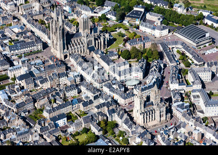 France, Manche, Coutances, Notre Dame de Coutances cathedral (aerial ...