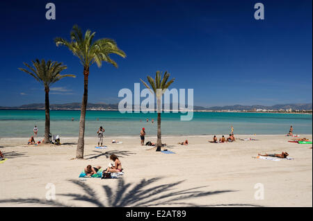 Sunbathing on Beach, El Arenal, Playa de Palma, Mallorca, Balearic ...