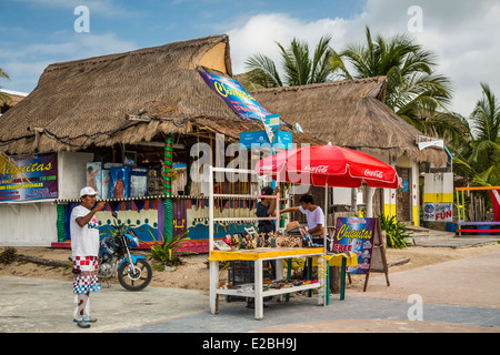 Beachside shops and stores in the village of Mahahual, Mexico Stock ...