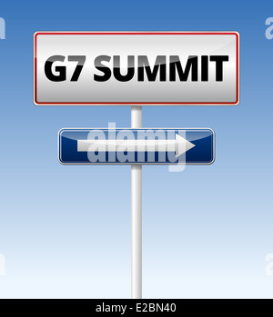 G7 Summit traffic sign with blue sky background Stock Photo - Alamy