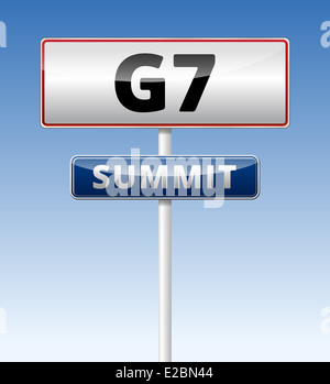 G7 Summit traffic sign with blue sky background Stock Photo - Alamy