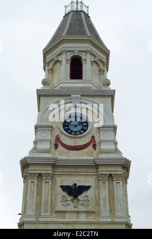 Clock tower of the Town Hall, Fremantle, Perth, Western Australia. No ...