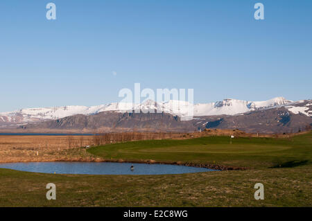 Iceland, Vesturland region, Bogarnes, Borgarnes Golf Club Stock Photo ...
