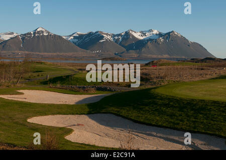 Iceland, Vesturland region, Bogarnes, Borgarnes Golf Club Stock Photo ...