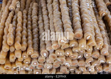 Cyprus, Limassol, market, Soutzoukos sweets made mainly with grape ...