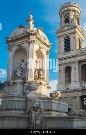 France Paris fountain Saint-Sulpice Saint-Sulpice square Stock Photo ...