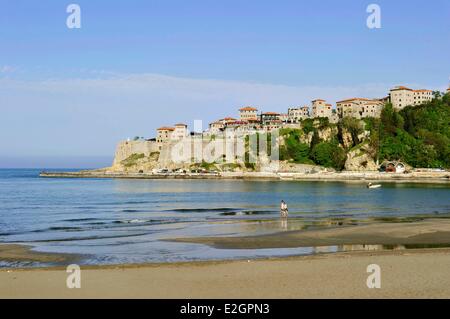 View of the bay, the beach and the city of Ulcinj in Montenegro Stock ...