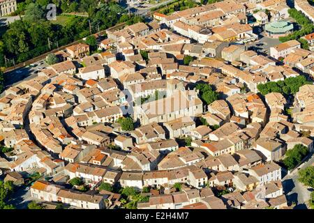 France, Aude, cathar village of Bram built in concentric circles around ...
