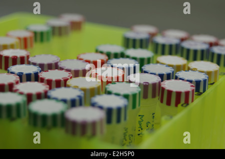 2 mL. plastic vials with patient samples, positioned on a racks Stock ...