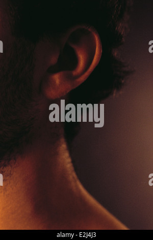 Man's ear and neck, close up, black and white Stock Photo - Alamy