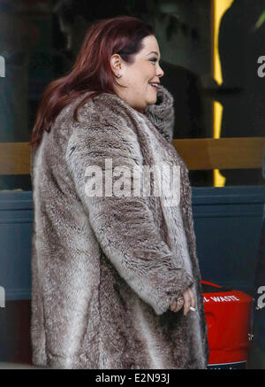 Lisa Riley smokes a cigarette whilst standing outside the ITV studios ...