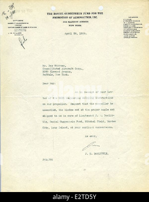 This image features an autograph from Jimmy Doolittle, a pioneering ...