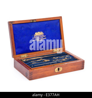 Antique Edwardian brass mathematical instrument set by W.H. Harling of ...