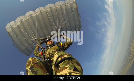 Bulgarian army soldiers skydive from a plane during a "Black Sea ...