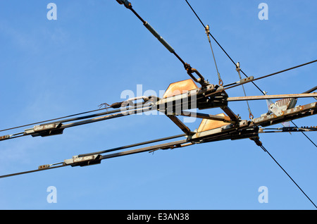 trolley pole connecting to electrical line Stock Photo - Alamy
