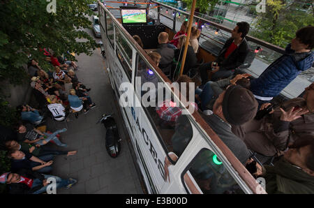 MUNICH, GERMANY - JUNE 21: Fans of Alba Berlin cheering for their team ...