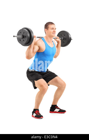 Bodybuilder man, studio portrait and weightlifting with smile for ...