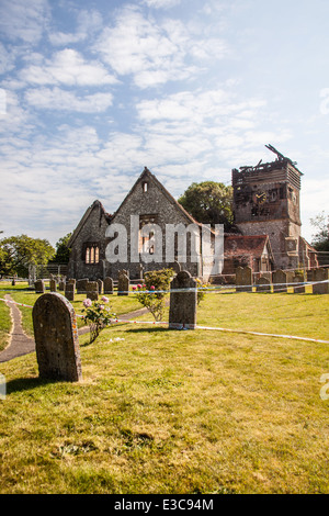 The burnt remains of St Peters Church in Ropley, Hampshire , England ...