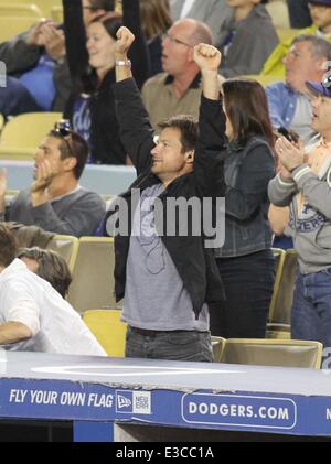 Jason Bateman having a good time at the Dodgers game. Featuring: Jason ...