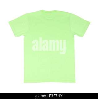 female with blank green t-shirt (back side) isolated on white ...