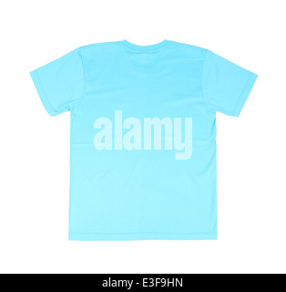 female with blank blue t-shirt (back side) isolated on white background ...