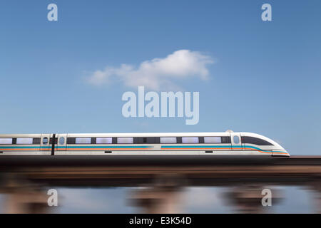 Maglev train on a railroad track, Pudong, Shanghai, China Stock Photo ...