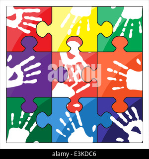 Handprint color vector puzzle Stock Photo - Alamy