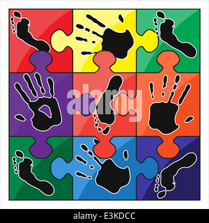 handprint footprint color vector puzzle Stock Photo - Alamy