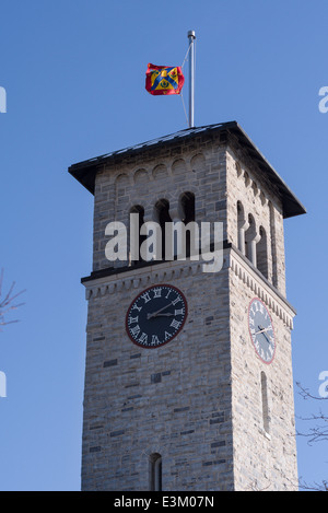 Grant Hall clock tower at Queen's Kingston. Typical limestone ...