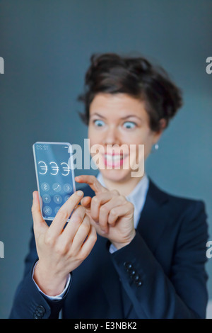 Businesswoman with euro currency sign Stock Photo - Alamy