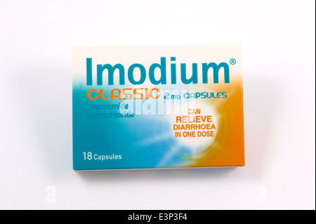 Imodium diarrhoea relief tablets pack medication Stock Photo - Alamy